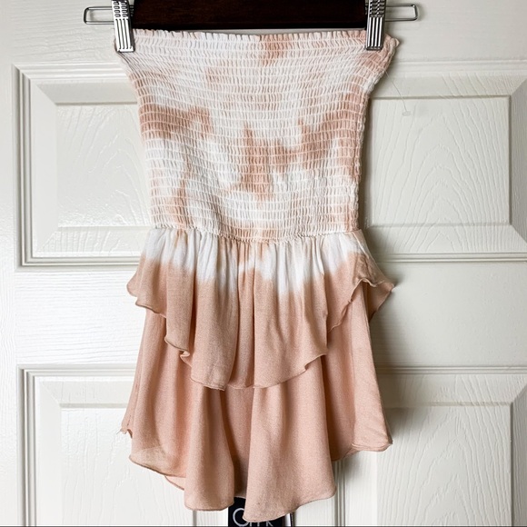 Chaser | Tops | New Chaser Peach Dip Dye Smocked Ruffle Tube Top | Poshmark